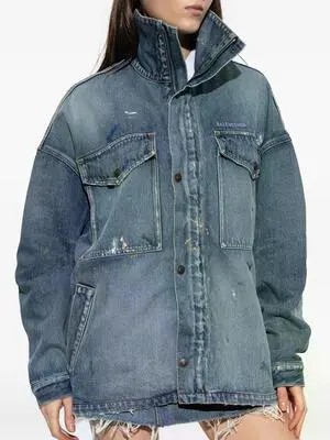 Balenciaga Logo-print Paint-splatter Denim Jacket