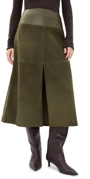 Tanya Taylor Suede Combo Hudson Skirt - Army