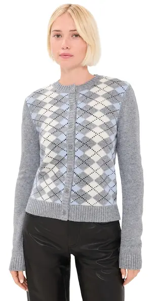 GUIZIO Argyle June Relaxed Cardigan - Blue Argyle