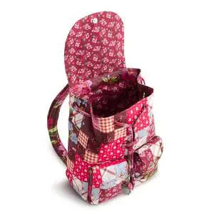 VERA BRADLEY Deluxe Drawstring Backpack In Festive Check Patchwork