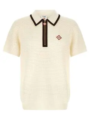 Casablanca Waffle Stitch' Knit Polo Shirt - White