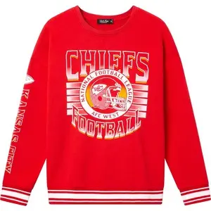 Junk Food Kansas City Chiefs Oversize Striped Rib Fleece Crewneck Sweatshirt - Licorice