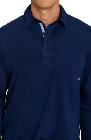 CON.STRUCT Slim Fit Cambridge Cotton Interlock Long Sleeve Polo - Navy