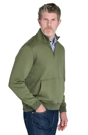 CON.STRUCT Slim Fit Windsor Brushed Fleece Quarter Zip Pullover - Olive