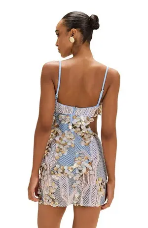 PatBO Seashell Embroidery Cut Out Mini Dress