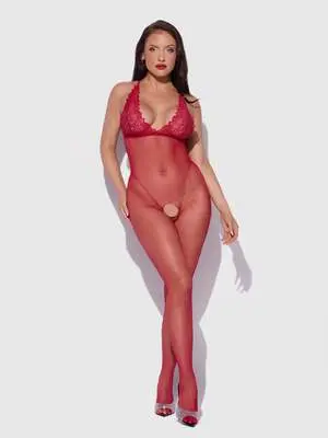 Frederick's Of Hollywood Crotchless Lace & Fishnet Full Length Bodystocking