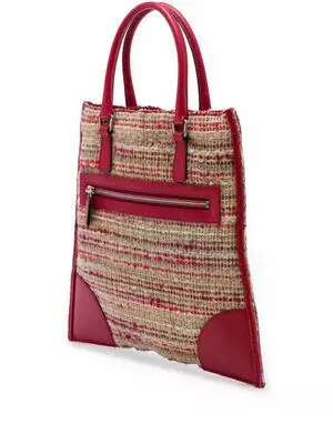 Prada 2000-2013 Vitello Trimmed Tweed Flat Tote Bag