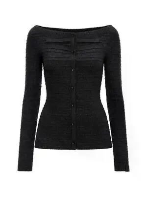 Victoria Beckham Folded Pleated Wide-neck Cardigan - Grey