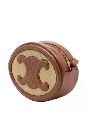 Celine 2021 Straw Effect Canvas Cuir Triomphe Oval Crossbody Bag