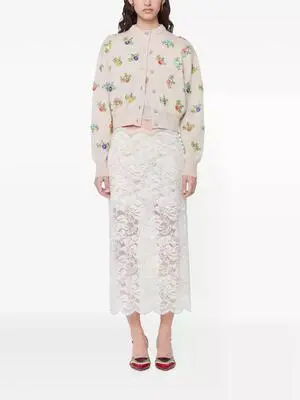 Rabanne Beige Wool Cardigan With Multicolour Floral Embroidery
