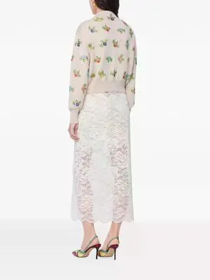 Rabanne Beige Wool Cardigan With Multicolour Floral Embroidery