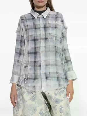 R13 Bleached-plaid Frayed-edge Shirt