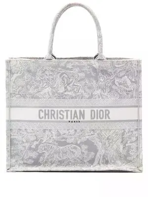 Dior 2021 Large Canvas Embroidered Dioriviera Toile De Jouy Book Tote Bag - Grey