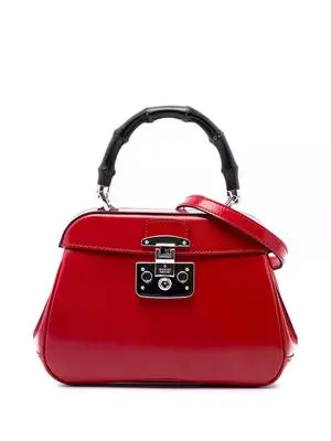 Gucci 2016-2026 Mini Polished Calfskin Bamboo Lady Lock Top Handle Bag Satchel - Red