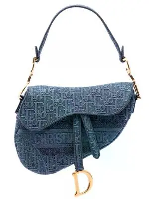 Dior 2019 Oblique Embroidered Denim Saddle Bag Shoulder Bag - Blue