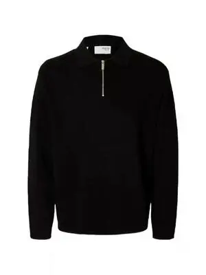 SELECTED Teller Knit Half-zip Polo Shirt - Black