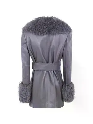 STAND STUDIO Belted Shearling-trim Coat