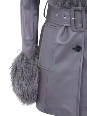 STAND STUDIO Belted Shearling-trim Coat