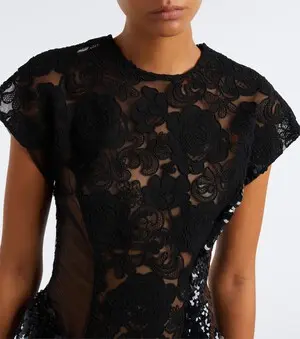 Simone Rocha Paneled Lace-trimmed Sequined Midi Dress - Black