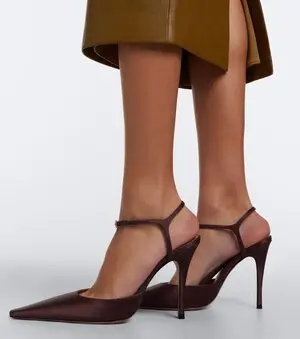 Amina Muaddi Carolyn Satin Slingback Pumps
