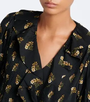 DÔEN Henri Floral Ruffled Cotton-blend Blouse - Black