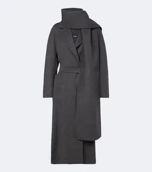Max Mara Scarf-detail Virgin Wool Wrap Coat - Grey