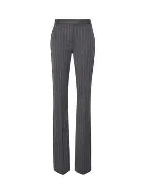 Sportmax Pantalone Slim Flare In Lana Stretch Gessato - Gray