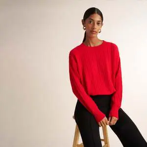 M.M.LAFLEUR Giselle Something's Gotta Give Cable Sweater Cashmere:: Spiced Cherry - One-color