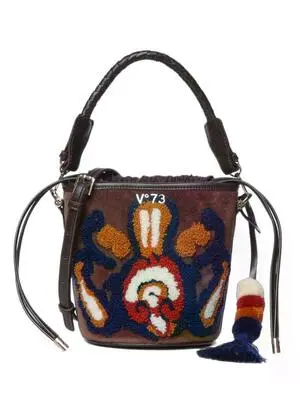 V°73 Quarzo Embroidered Tassel-embellished Bucket Mini Bag - Brown