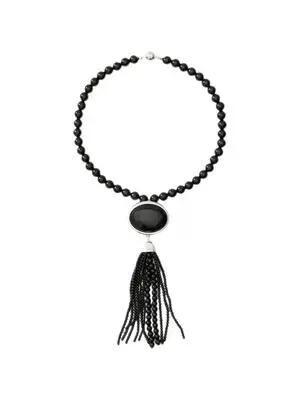 JULIETTA Clio Beaded Tassel Necklace Silver
