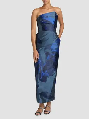MILLY Tropical-print Jacquard Midi-dress