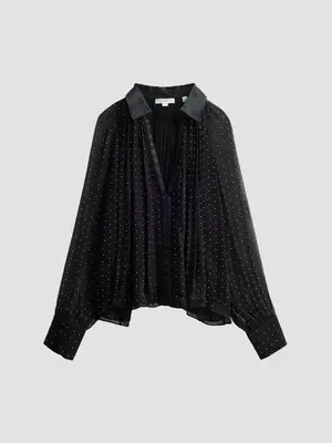 Vince Heat-set Dot Sheer Gathered Blouse