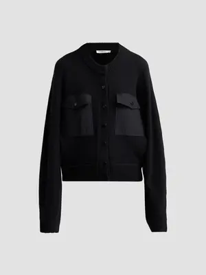 FRAME Contrast Rib-knit Cashmere Cardigan - Black