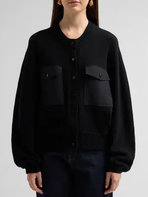 FRAME Contrast Rib-knit Cashmere Cardigan - Black