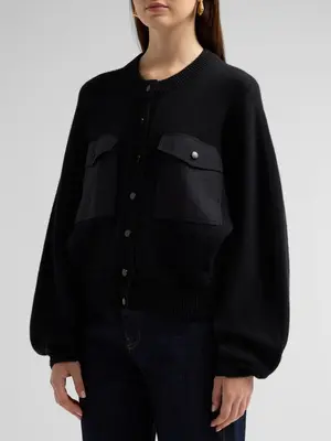 FRAME Contrast Rib-knit Cashmere Cardigan - Black