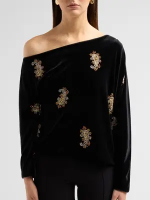 Elie Tahari The Vani One-shoulder Velvet Blouse - Noir