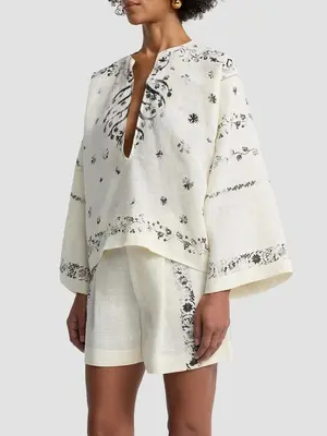 Alberta Ferretti Printed Linen Blouse