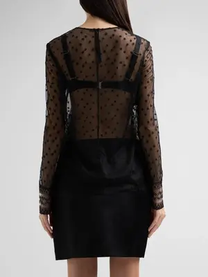 Alberta Ferretti Polka Dot Sheer Tulle Blouse
