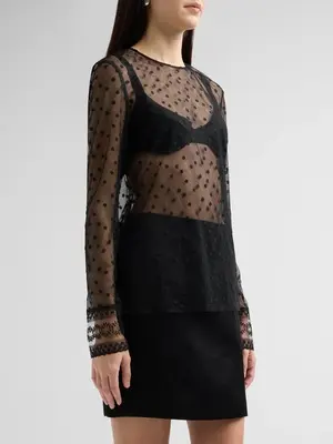 Alberta Ferretti Polka Dot Sheer Tulle Blouse