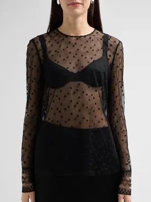 Alberta Ferretti Polka Dot Sheer Tulle Blouse