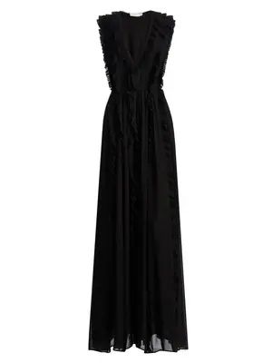 Ulla Johnson Aida Silk Cascading Ruffle Gown - Noir