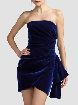 Mac Duggal Velvet Strapless Draped Mini Dress
