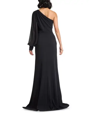 Tadashi Shoji Pleated Crepe One-shoulder Gown