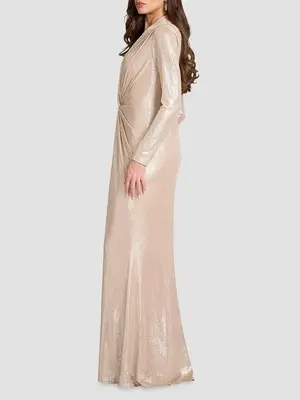 Tadashi Shoji Metallic Jersey Long-sleeve Gown