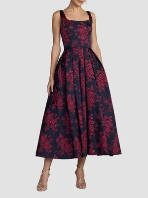 Mac Duggal Floral Brocade Tea-length Cocktail Dress - Fuchsia Multi