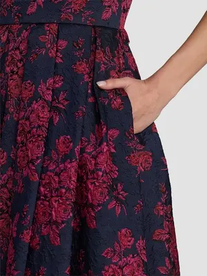 Mac Duggal Floral Brocade Tea-length Cocktail Dress - Fuchsia Multi
