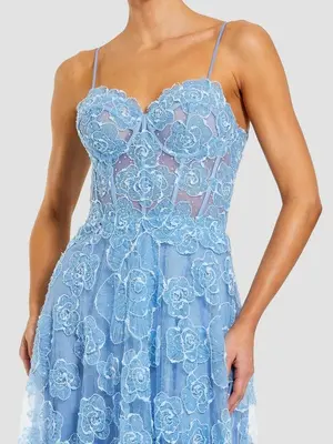 Mac Duggal Floral Mesh Sweetheart A-line Gown