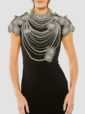 Mac Duggal Embellished Crepe Column Gown