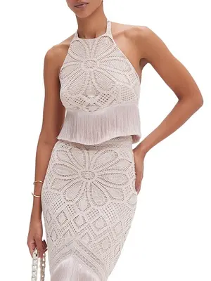 PatBO Flower Crochet Halter Top