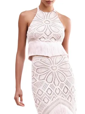 PatBO Flower Crochet Halter Top